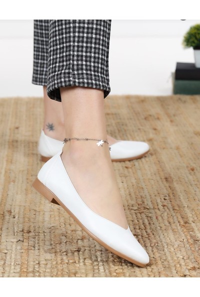 Zeyna Beyaz Deri Kadın Babet