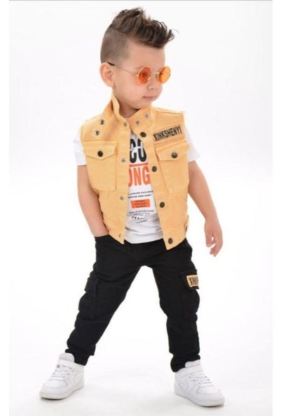 Nisay Kids Erkek Çocuk Yelek Pantolon T-Shirt Takım