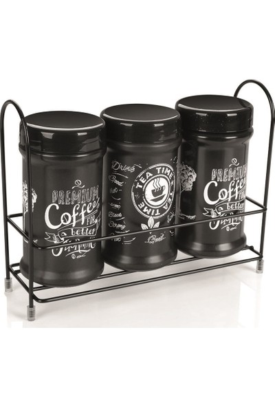 Sarina Cam 600 cc 3'lü Black Metal Set Kavanoz