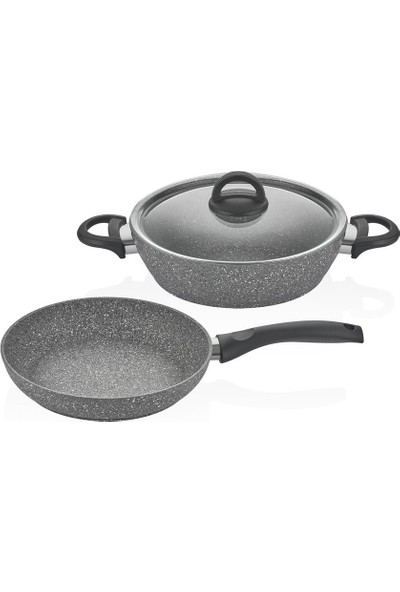 Bernardo Ravenna 3 Parça Granit Gri Tencere Tava Set- HSL106 Bernardo Ravenna 3 Parça Granit Gri Tencere Tava Set- HSL106