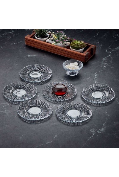 Blue Çarşım Özel Tasarım Cam Yeni Trend 6'lı Çay Tabağı
