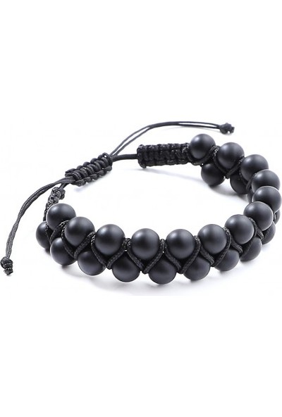 Gülüş Gümüş Oniks Doğaltaşlı Makrome Örme Bileklik