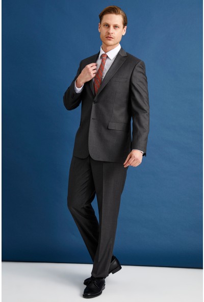 İmza Antrasit Düz Desen Comfort Fit Takım Elbise