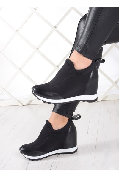 Erkan Saçmacı Siyah Vegan Gizli Dolgu Ön Yüz Streç Spor Kadın Ayakkabı