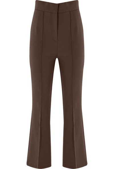 Quzu Yüksek Bel Pensli Pantolon Kahverengi