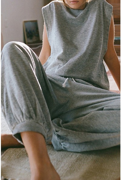 Melanjlı Gri Penye Kadın Eşofman Takımı