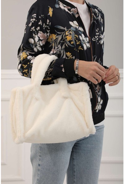 Mini Peluş Çanta,krem,ce-3 Mini Peluş Çanta,krem,ce-3