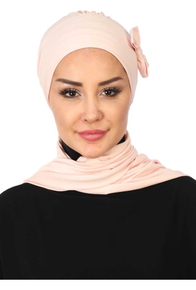 Yandan Fiyonklu Fularlı Bone Pudra