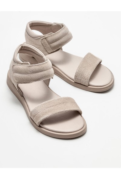 Elle Shoes Vizon Deri Kadın Düz Sandalet