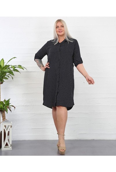 By Alba Collection Kadın Pamuk Viskon Puantiye Desen Büyük Beden Tunik Lacivert By Alba Collection Kadın Pamuk Viskon Puantiye Desen Büyük Beden Tunik Lacivert