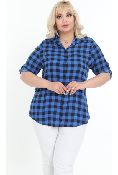 By Alba Collection Kadın Pamuk Viskon Pitikareli Büyük Beden Gömlek Lacivert By Alba Collection Kadın Pamuk Viskon Pitikareli Büyük Beden Gömlek Lacivert