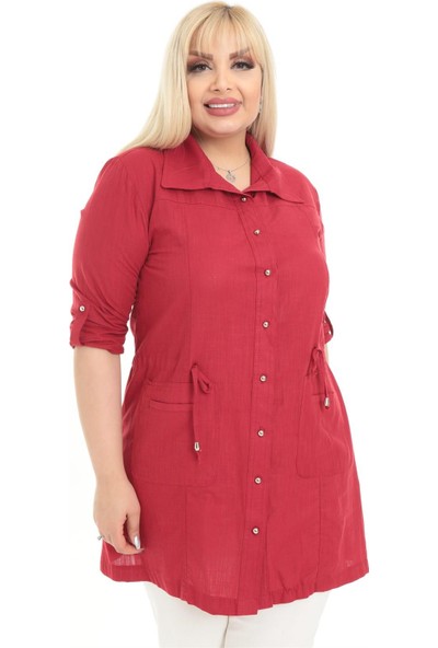 By Alba Collection Kadın Cep Detaylı Büyük Beden Ceket Gömlek Nar Çiçeği By Alba Collection Kadın Cep Detaylı Büyük Beden Ceket Gömlek Nar Çiçeği