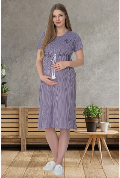 Şık Mecit Mor Emzirme Özellikli Hamile Lohusa Elbise