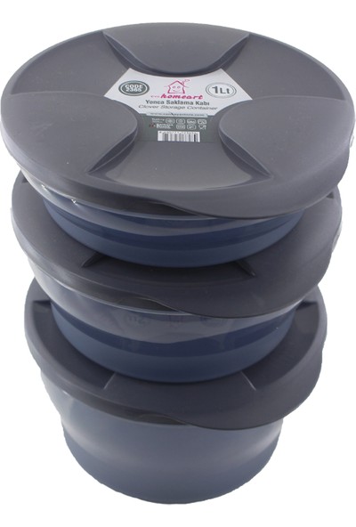 Çankaya Plastik Yonca Yuvarlak Saklama Kabı Koyu Gri 3'lü Set