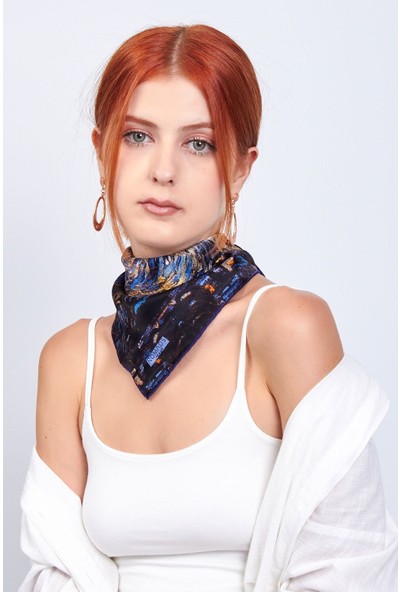 %100 Ipek Mavi Kare Fular Van Gogh Starry Night