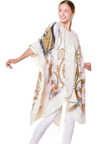 Yün Ipek Keçe Beyaz Panço Gustav Klimt Expactation Yün Ipek Keçe Beyaz Panço Gustav Klimt Expactation