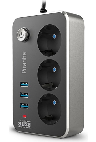 Piranha Termal Akım Korumalı Uzatma Kablosu 3'lü Priz 3 USB'li 10 Adet Piranha Termal Akım Korumalı Uzatma Kablosu 3'lü Priz 3 USB'li 10 Adet