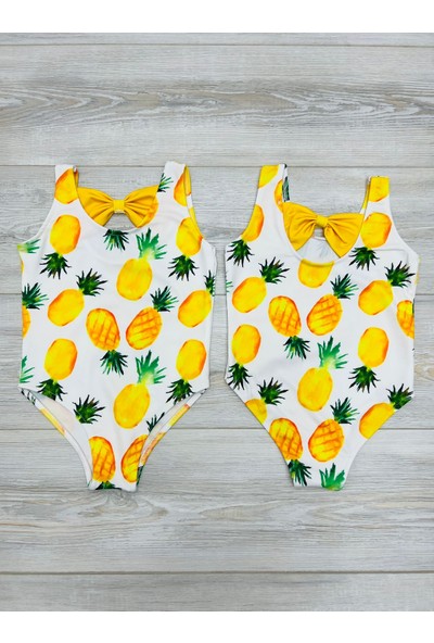 Rapapa Kız Çocuk Fiyonklu Ananas Baskılı Mayo Sarı 0405- Rapapa Kız Çocuk Fiyonklu Ananas Baskılı Mayo Sarı 0405-