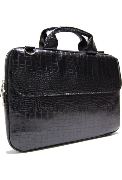 D'Vers Kroko Siyah Macbook Air Pro 13 13.3-14 Inç Darbeye Karşı Korumalı Laptop Çantası