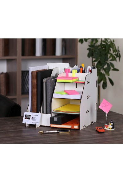 Çetin Shop Evrak Rafı Ahşap Organizer Pratik Masa Üstü Düzenleyici Beyaz Renk