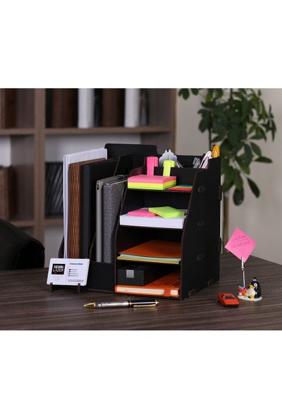 Çetin Shop Evrak Rafı Ahşap Organizer Masa Üstü Düzenleyici Siyah Çetin Shop Evrak Rafı Ahşap Organizer Masa Üstü Düzenleyici Siyah