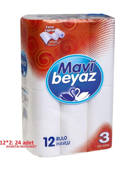 Mavi Beyaz 24 Lü Çift Katlı Rulo Havlu Mavi Beyaz 24 Lü Çift Katlı Rulo Havlu