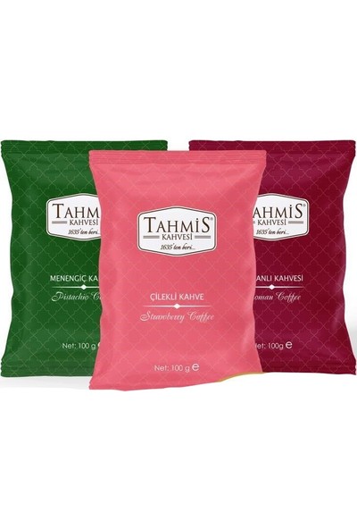 Tahmis Menengiç Osmanlı Dağ Çilekli Aromalı Türk Kahvesi Seti 3'lü 100 gr Tahmis Menengiç Osmanlı Dağ Çilekli Aromalı Türk Kahvesi Seti 3'lü 100 gr