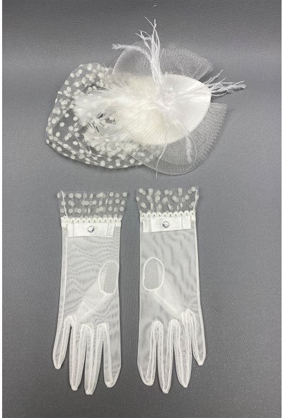 Hayalperest Boncuk Puantiyeli Nikah Şapkası ve Gelin Eldiveni