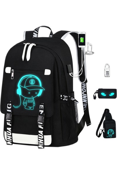 Kitvtopc 4 Takım Aydınlık Sırt Çantası Noctilucent Okul Çantaları Erkek Kız Için USB Şarj Portu ile