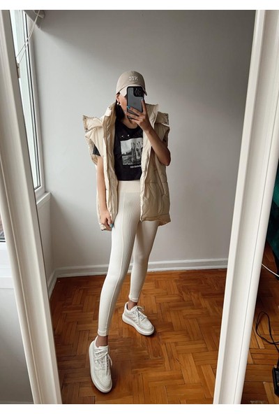 Seda Yalçın Atelier Yüksek Bel Bağcıklı Tayt-Ekru