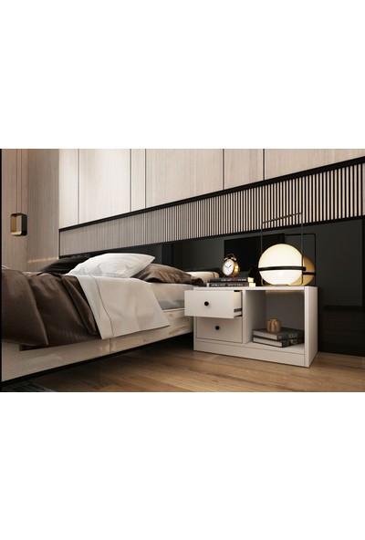 Nettrends Çekmeceli Rafli Komodin Beyaz 65 cm KMD-1002-Ç