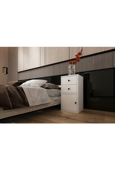 Nettrends Dolapli Çekmeceli Komodin Beyaz 35 cm KMD-1017-Ç