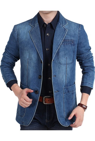 HomeMiyn Erkek Klasik Çentikli Yaka Denim Blazer Ceket (Yurt Dışından) HomeMiyn Erkek Klasik Çentikli Yaka Denim Blazer Ceket (Yurt Dışından)