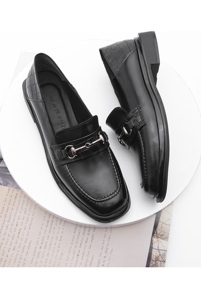Marjin Kadın Loafer Makosen Ayakkabı Küt Burun Tokalı Races