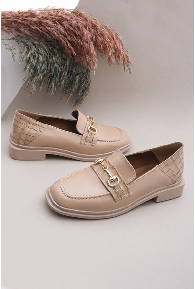 Marjin Kadın Loafer Makosen Ayakkabı Küt Burun Tokalı Races