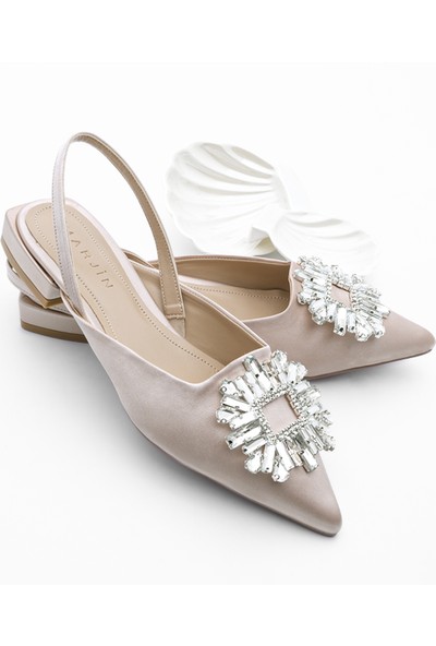 Marjin Kadın Babet Taşlı Sivri Burun Arkası Açık Abiye Ayakkabı Tivez