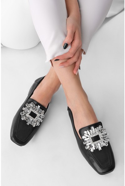 Marjin Kadın Loafer Taşlı Küt Burun Makosen Günlük Ayakkabı Devas