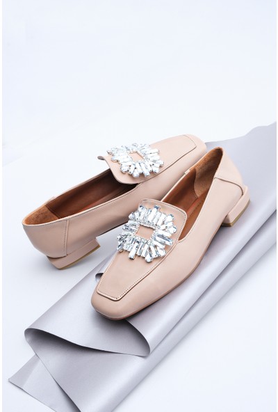 Marjin Kadın Loafer Taşlı Küt Burun Makosen Günlük Ayakkabı Devas