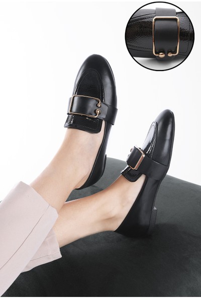 Marjin Kadın Loafer Tokalı Makosen Ayakkabı Mesli