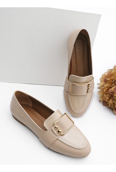 Marjin Kadın Loafer Tokalı Makosen Ayakkabı Mesli