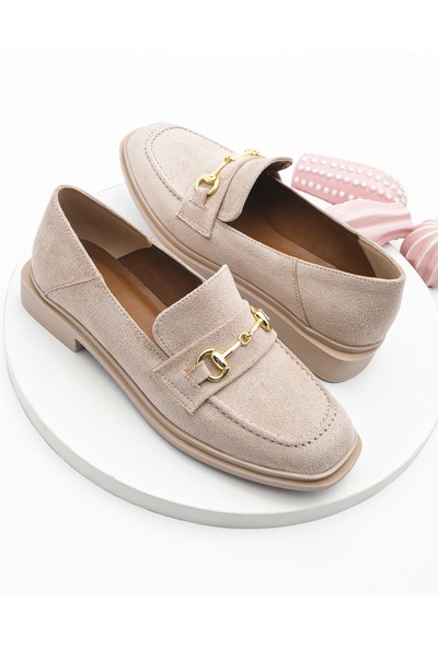 Marjin Kadın Loafer Küt Burun Tokalı Makosen Günlük Ayakkabı Vonke