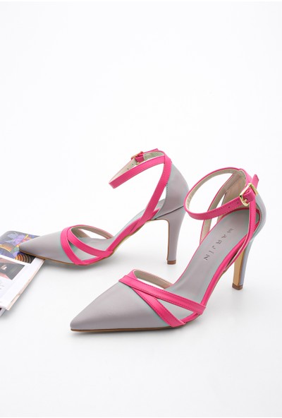 Marjin Kadın Stileto Sivri Burun Bilekten Bantlı Topuklu Ayakkabı Eliz