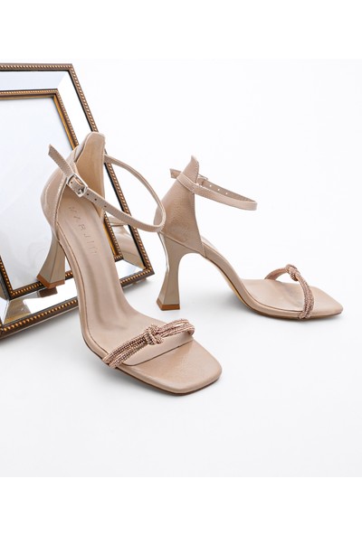 Marjin Kadın Abiye Topuklu Ayakkabı Taşlı Küt Burun Disey