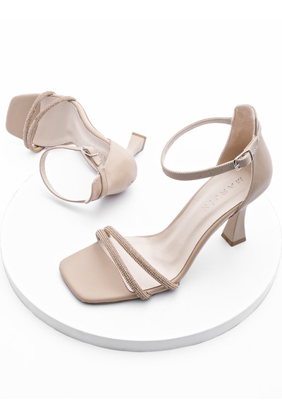 Marjin Kadın Abiye Topuklu Ayakkabı Taşlı Küt Burun Sapro