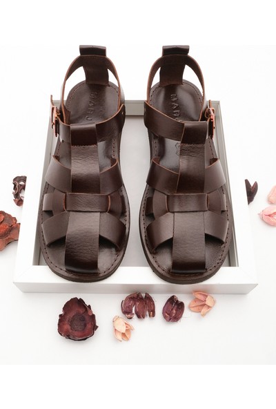 Marjin Kadın Hakiki Deri Sandalet Eva Taban Kalın Bantlı Önü Kapalı Olin