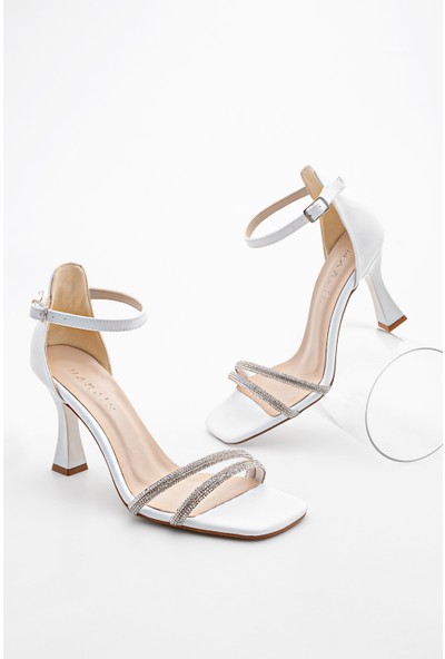 Marjin Kadın Abiye Topuklu Ayakkabı Taşlı Küt Burun Sapro