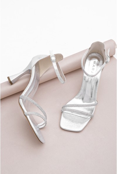 Marjin Kadın Abiye Topuklu Ayakkabı Taşlı Küt Burun Sapro