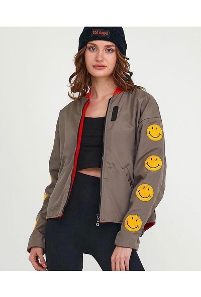 My Shiness Emoji Nakışlı Polarlı Kolej Mont