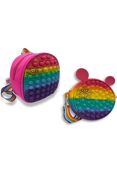 RoseRoi Popit Ayarlanabilir Askı Sırt Çantası ve Kulaklı Ip Askılı Çanta Ikili Set