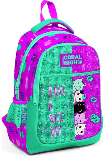 Coral High Kids Pembe-Su Yeşili Üç Bölmeli Okul Çantası 23490 Coral High Kids Pembe-Su Yeşili Üç Bölmeli Okul Çantası 23490